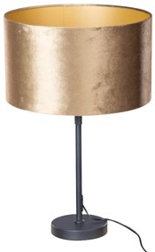 Stolní lampa černá s sametovým stínidlem bronz 35 cm - Parte