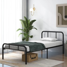 Costway Jednolůžko s čelem a stupátkem kovový rám postele s kovovou plošinou