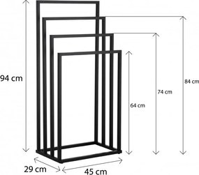 Erga Lonia, čtyřramenný věšák na ručníky 45x29x94 cm, černá matná, ERG-YKA-P.LONIA4-BLK