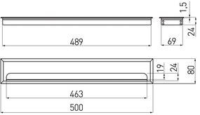 In-Design Průchodka kabelů MERI do stolu hranatá šířka 80 mm - různé délky hliník Délka průchodky (mm): 500