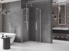 Mexen Velar Duo, sprchový kout s posuvnými dveřmi 80 x 80 cm, 8mm čiré sklo, broušená ocel, 871-080-080-02-97