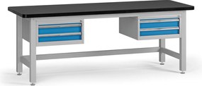 Profesionální dílenský stůl G4, 2x2 zásuvky, deska MDF + PVC, 2100 x 750 x 800 mm, modrá