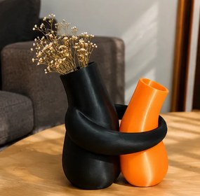 váza, sada 2 ks, styl klasický, plast, 12/15x5/6 cm, černá/oranžová, Dekorino VD0260015