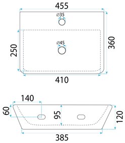Keramické umyvadlo na desku REA ALTEA 45x25, mramor