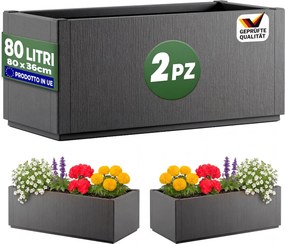 Květináč Ethica sada 2 ks antracitová plast 80x36x36cm