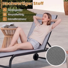 Costway Sada 2 lehátek s kolečky, robustní zahradní lehátko s přihrádkou – šedá