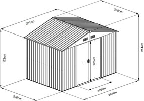 Fieldmann FZDO 1007 Zahradní domek rozměry: 226 x 291 x 214 cm   plocha domku: 7m2, 0,6mm silný plech rámu (0,3mm opláštění) odolná pozinkovaná