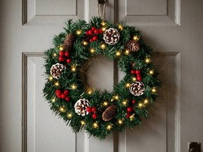 Adventní věnec na dveře COSY GLOW 50 cm s LED osvětlením