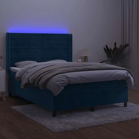 Box spring postel s matrací a LED tmavě modrá 140x200 cm samet 3139629