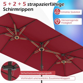 Costway Dvojitý slunečník se stojanem UPF 50+ vínově – 400 × 200 cm