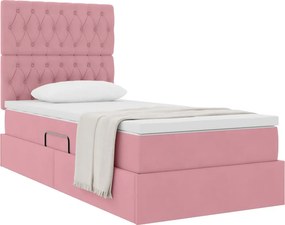 Postel s úložným prostorem a matrací Růžová 90 x 200 cm samet 3372068