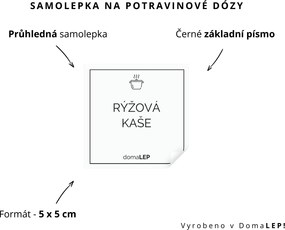 RÝŽOVÁ KAŠE - omyvatelná samolepka na dózu, výběr rozměrů Ø 5 cm / 5 x 5 cm / 6 x 8 cm | DomaLEP tvar: ČTVEREC, barva: PRŮHLEDNÁ - ČERNÉ písmo, velikost: š. 5 cm x v. 5 cm - základní písmo