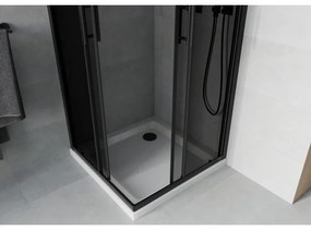 Mexen Rio, čtvercový sprchový kout 80(dveře)x80(dveře)x190 cm, 5mm šedé sklo, černý profil + bílá sprchová vanička SLIM, 860-080-080-70-40