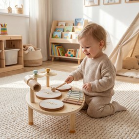 AIYAPLAY dětské bicí 4-v-1 Montessori sada hudebních nástrojů s bubny, xylofonem a perkusními nástroji pro děti od 2 let