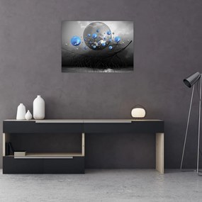 Skleněný obraz modrých abstraktních koulí (70x50 cm)