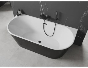 Mexen Oval, volně stojící nástěnná vana 150 x 75 cm, bílá-černá, černý matný přepad, 52671507575-70