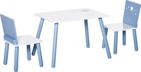 HOMCOM Dětský stůl a 2 židle Sada Dřevěný stůl se židlemi pro děti 2-4 roky Stůl 60x40x43 cm a židle 28x26x48 cm do ložnice nebo obývacího pokoje Bílá