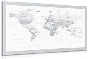 Obraz klasická černobílá mapa s šedým okrajem - 90x60 cm