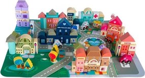 Montessori dřevěné kostky Kruzzel 23519 s podložkou veselé město 115 ks