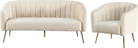 Designový 3-sed, béžová Velvet látka/gold chrom-zlatý, BAGY