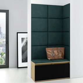 Eka Předsíňová stěna s čalouněnými panely Trinity 2 - Dub Artisan s černou / Tmavá zelená 2328