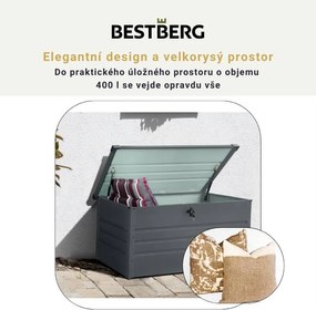 Kovový zahradní úložný box BestBerg ZBK-400A / 400 l / 132 x 62 x 62 cm / šedá