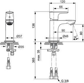 Ideal Standard Connect Air - Umyvadlová baterie stojánková Slim Piccolo bez odtokové garnitury, kartáčovaná zlatá A7018A2