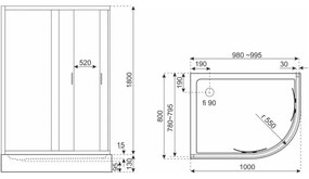 Novoterm Asymetrický sprchový kout NV-Madera 100x80 LEVÝ chrom/potisk + vanička