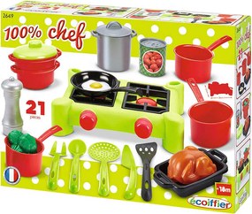 ECOIFFIER Baby vařič velký plastový set 21ks s nádobím a potravinami v krabici e2649