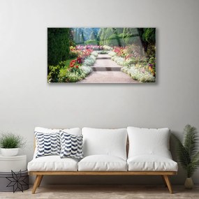 Obraz na skle Park Květiny Schody Zahrada 100x50 cm