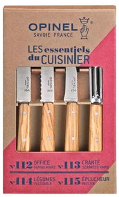 Opinel Les Essentiels Olive sada nožů a škrabky 4 ks, 002163