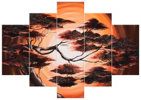 Gario Ručně malovaný obraz Strom při západu slunce - 5 dílný Rozměry: 150 x 105 cm