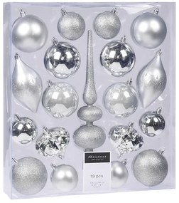 Sada vánočních ozdob Clotte stříbrná, 19 ks