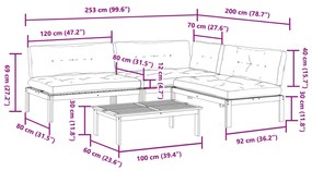 4Dílná Zahradní Paletová Sedací Souprava Podušky Masivní Akácie Béžová - 2x středová   rohová  stůl / Světle hnědá