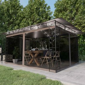 Altán s moskytiérou a světelnými LED řetězy 4x3x2,73 m taupe 3070319