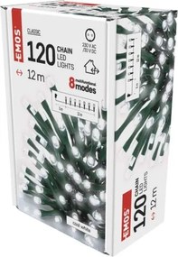 Vánoční osvětlení EMOS D4AC08 ZY2016 120LED řetěz 12m studená bílá 8 programů svícení