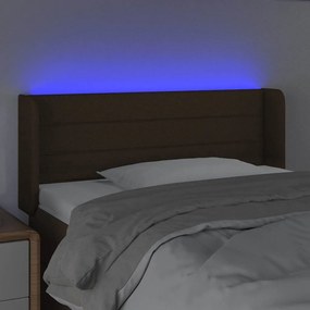 Čelo postele s LED tmavě hnědé 83 x 16 x 78/88 cm textil 3123353
