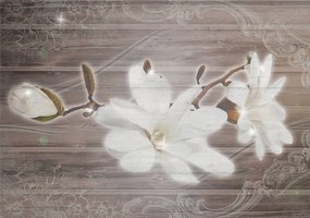 Fototapeta - Květiny na dřevěném podkladu (254x184 cm)