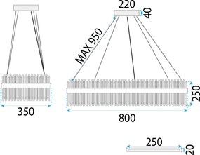 Toolight Toolight, LED křišťálové svítidlo 80x35 cm, APP1513-CP80, zlatá matná, OSW-03260