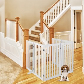 Costway Zábrana pro psy 89 cm vysoká 4 Ochranné dřevěné panely skládací bílá (6