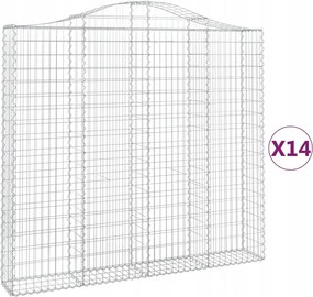 vidaXL Gabionové koše, 14 ks, 200x30x180/200 cm, galvanizované železo
