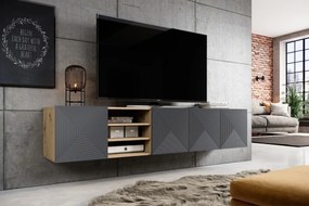 Závěsný TV stolek Asha 200 cm s výklenkem - dub artisan / rivier stone mat