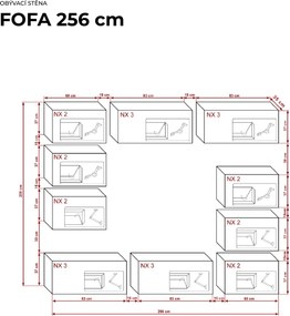 Ral Obývací stěna FOFA 4, 256 cm - Zlatý dub