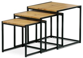 Set 3 ks odkládacích stolků, MDF, dekor divoký dub, kov, černý lak