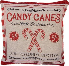 Béžovo-červený povlak na polštář s lízátky Candy Christmas Rustic - 44*44 cm