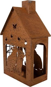 Rezavý svícen ve tvaru domku s kočkami Rustic Charm - 17*10*28 cm