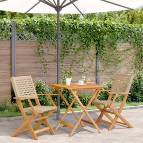 3dílný bistro set béžový polyratan a masivní dřevo 3281876