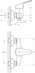 Bruckner Hoffer Nástěnná sprchová baterie rozteč 150mm, chrom 424.011.1