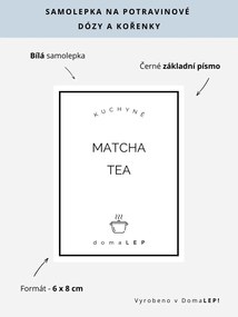 MATCHA TEA – bílá samolepka na dózu, základní písmo, 6 × 8 cm | DomaLEP