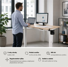 Elektrický stůl s nastavitelnou výškou ergonomický bílý/dub sonoma,1200x600 mm: ARIA